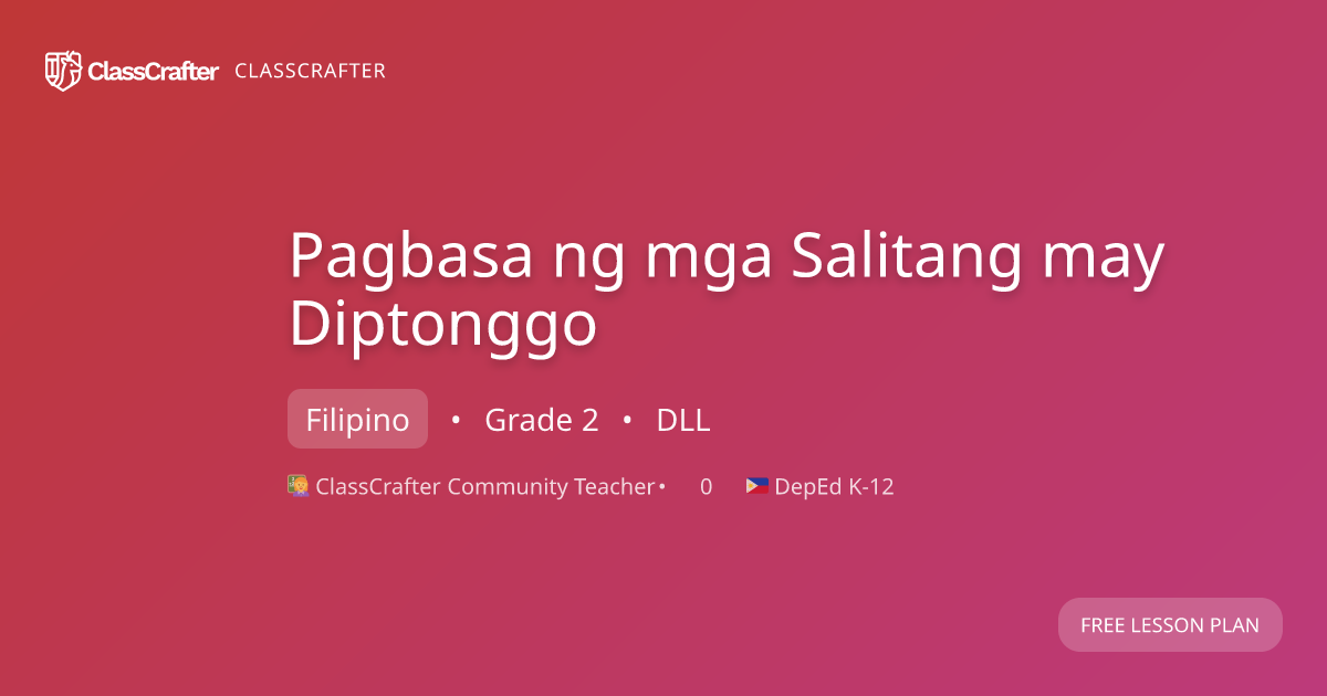 Pagbasa ng mga Salitang may Diptonggo - Grade 2 Filipino DLL | ClassCrafter